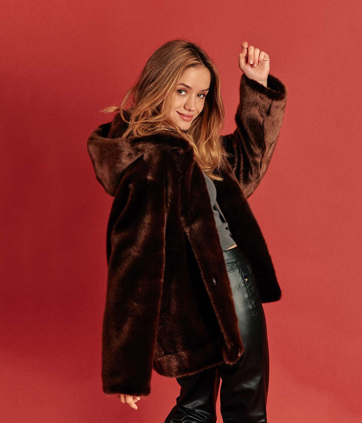 Tabatha Chocolate Vegan Fur Hooded Short Coat - Made in France 🇫🇷 ...